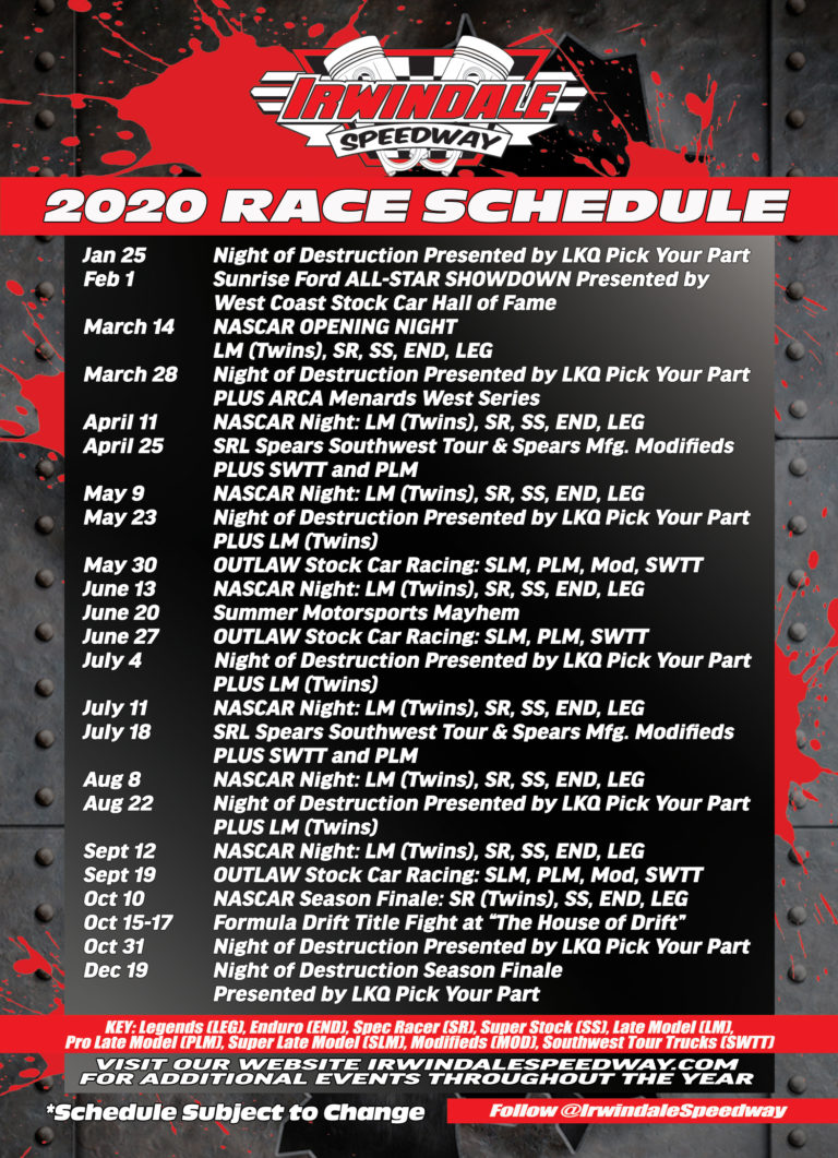 Irwindale Speedway & Event Center Announces 2020 Schedule – Irwindale ...