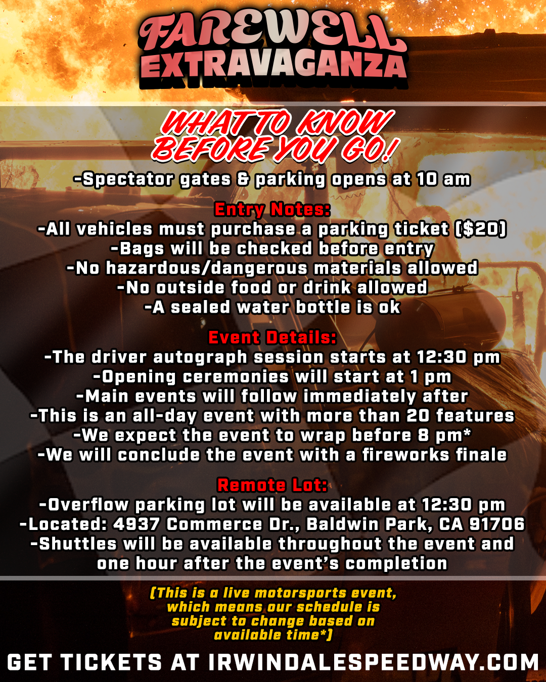 FAREWELL EXTRAVAGANZA FAN GUIDE & FAQ – Irwindale Speedway